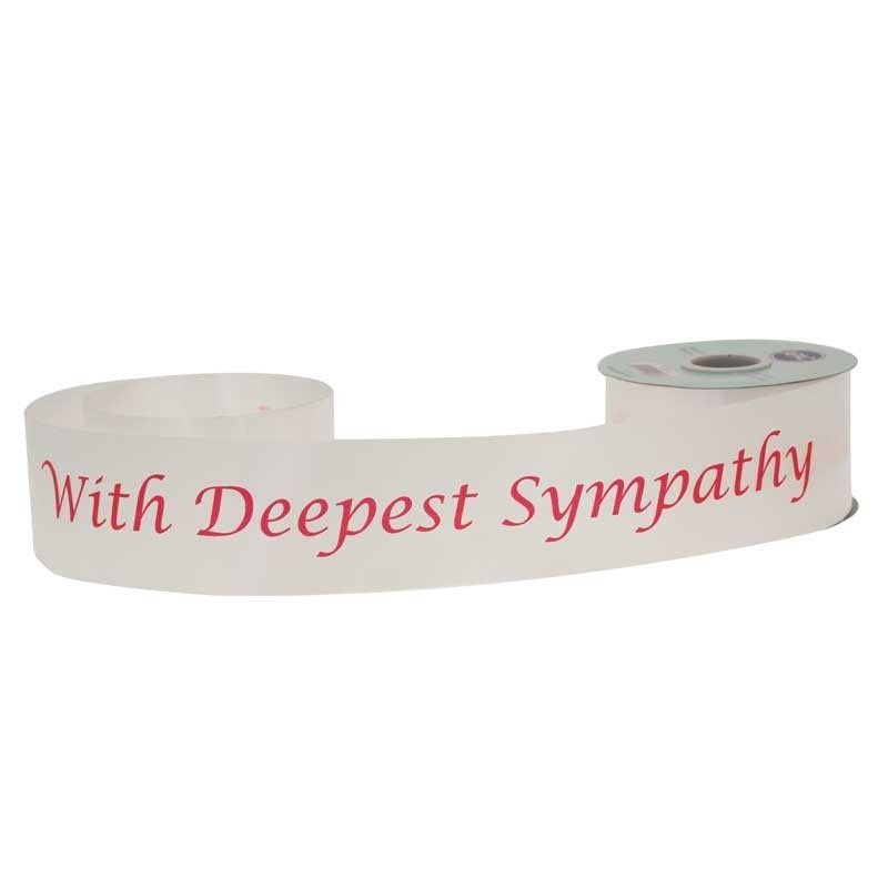 In Deepest Sympathy Poly Ribbon - White with red text ( 2 inch x 50 ...