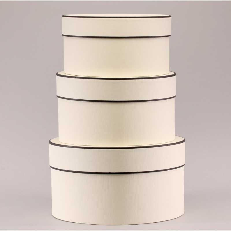 Round Hat Boxes Cream with Brown Trim (Set of 3) | APAC