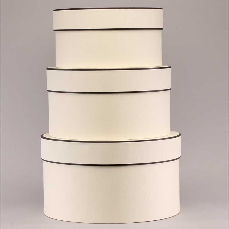 Round Hat Boxes Cream with Black Trim (Set of 3) | APAC