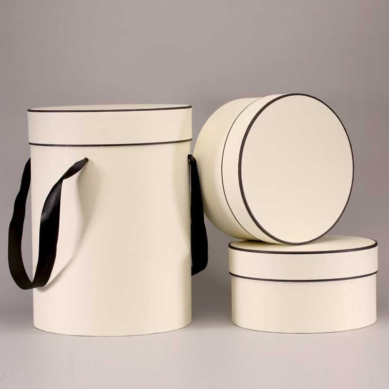 Round Hat Boxes Cream with Brown Trim (Set of 3) | APAC