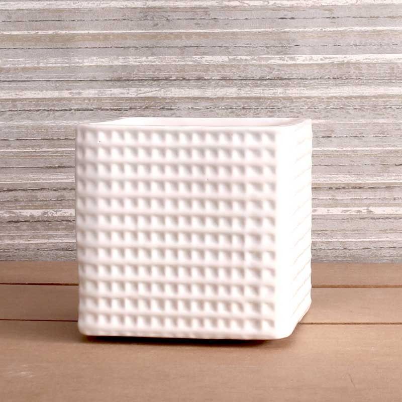 White Textured Cube Ceramic (14cm) | APAC