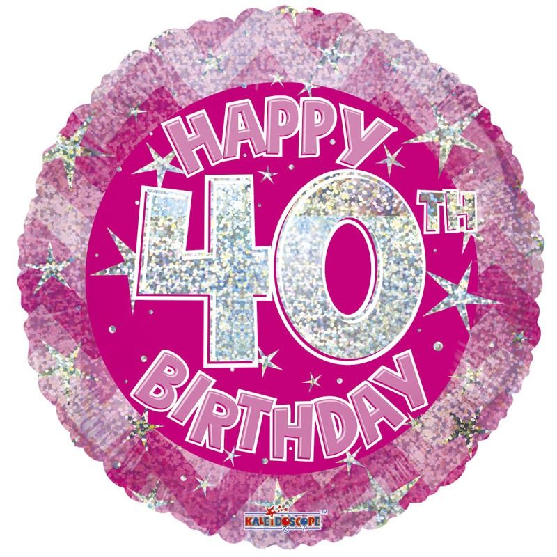 Pink Holographic Happy 40th Birthday Balloon - 18 inch | APAC