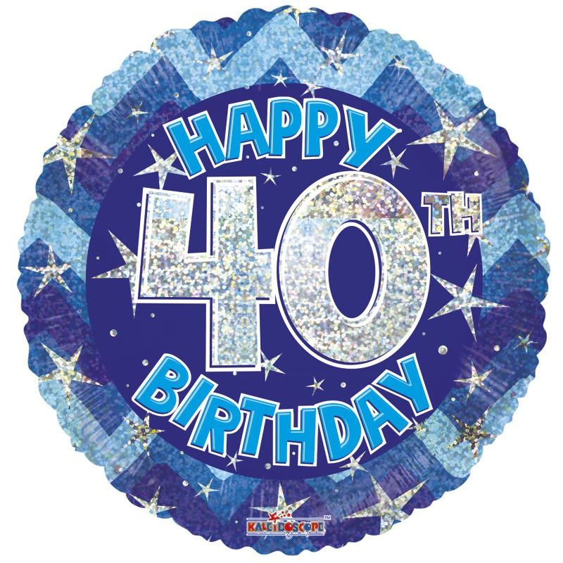 Blue Holographic Happy 40th Birthday Balloon - 18 inch | APAC
