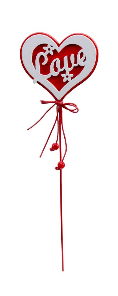 Heart wooden pick with LOVE red/white 20cm pk 10 | APAC