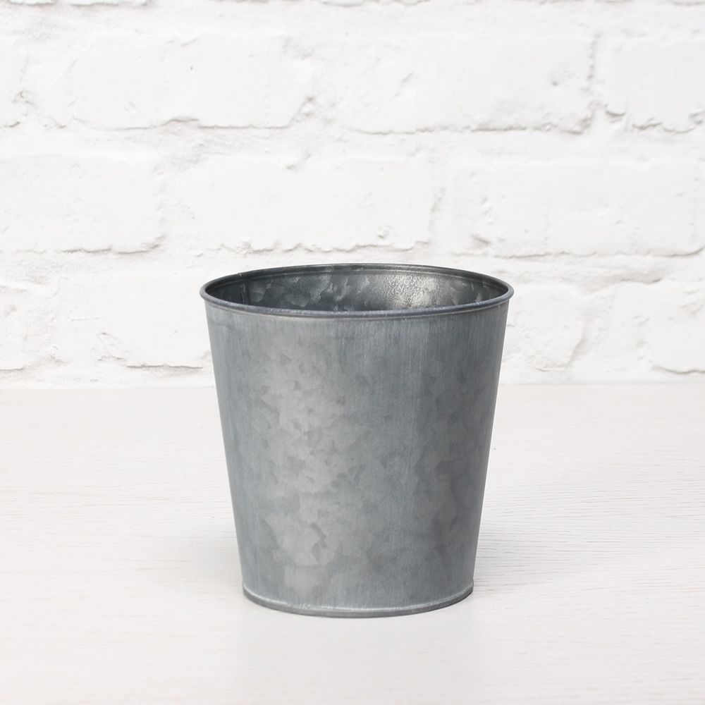 14cm Round Antique Grey Zinc Pot with Whitewash | APAC