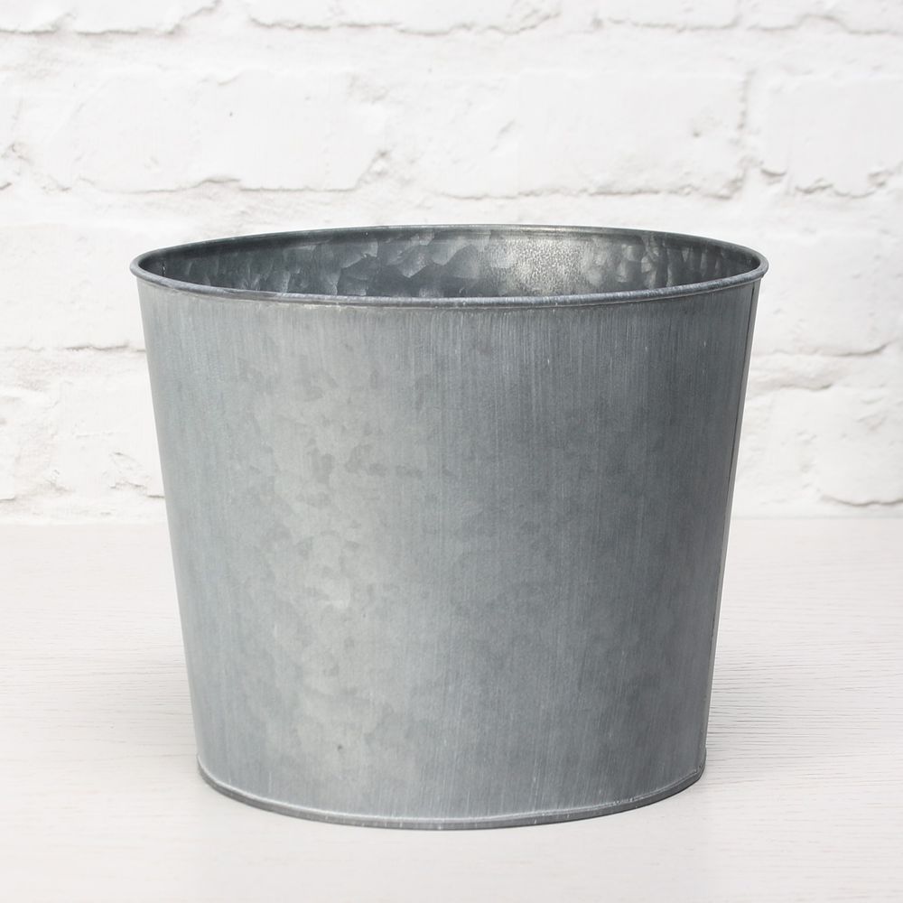 23cm Round Antique Grey Zinc Pot with Whitewash | APAC