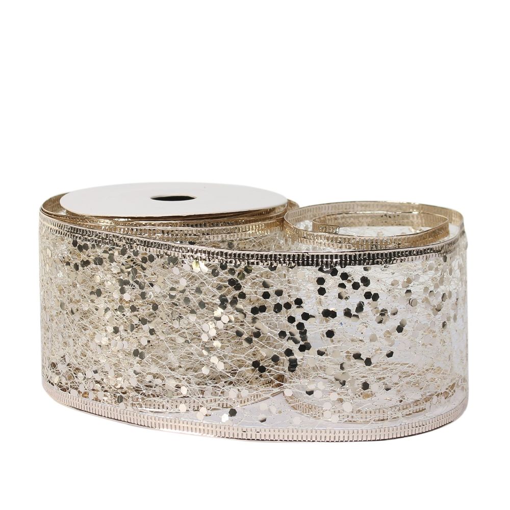 Glitter mesh ribbon 63mm x 10 yards CHAMPAGNE | APAC