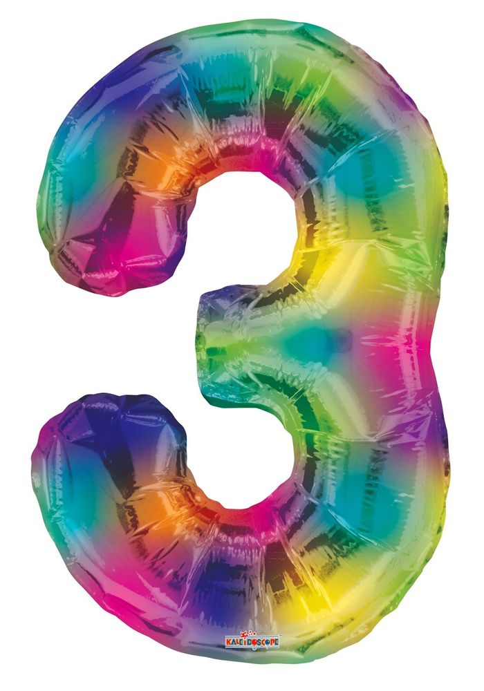 Number Balloon - 3 - Rainbow (34 inch) | APAC