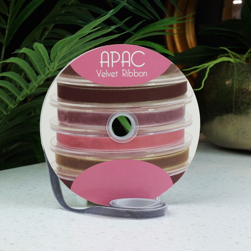 Grey Velvet Ribbon 10mm x 20m | APAC