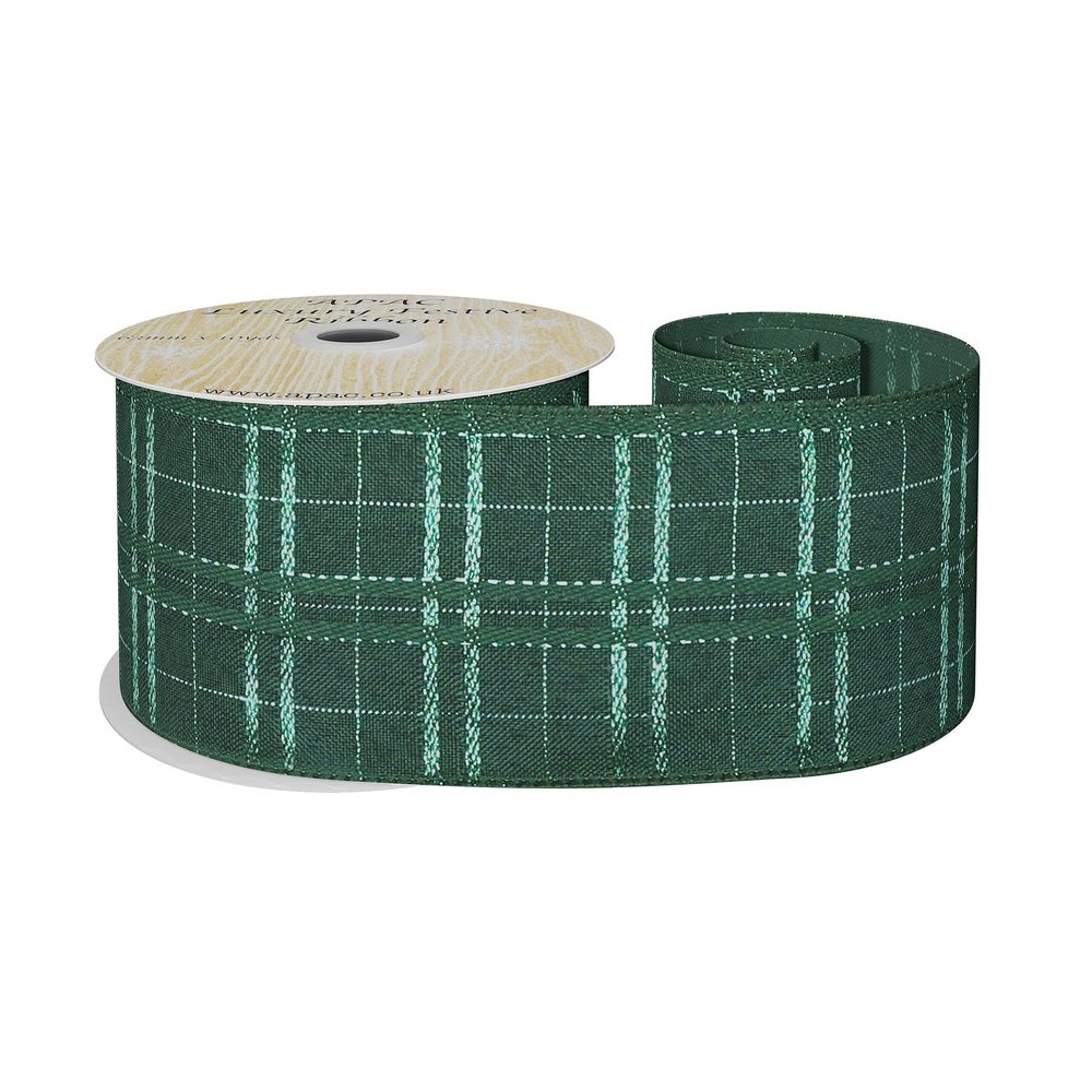 Green Ribbon with Metallic Green Check 63mm x 10y wire edge | APAC