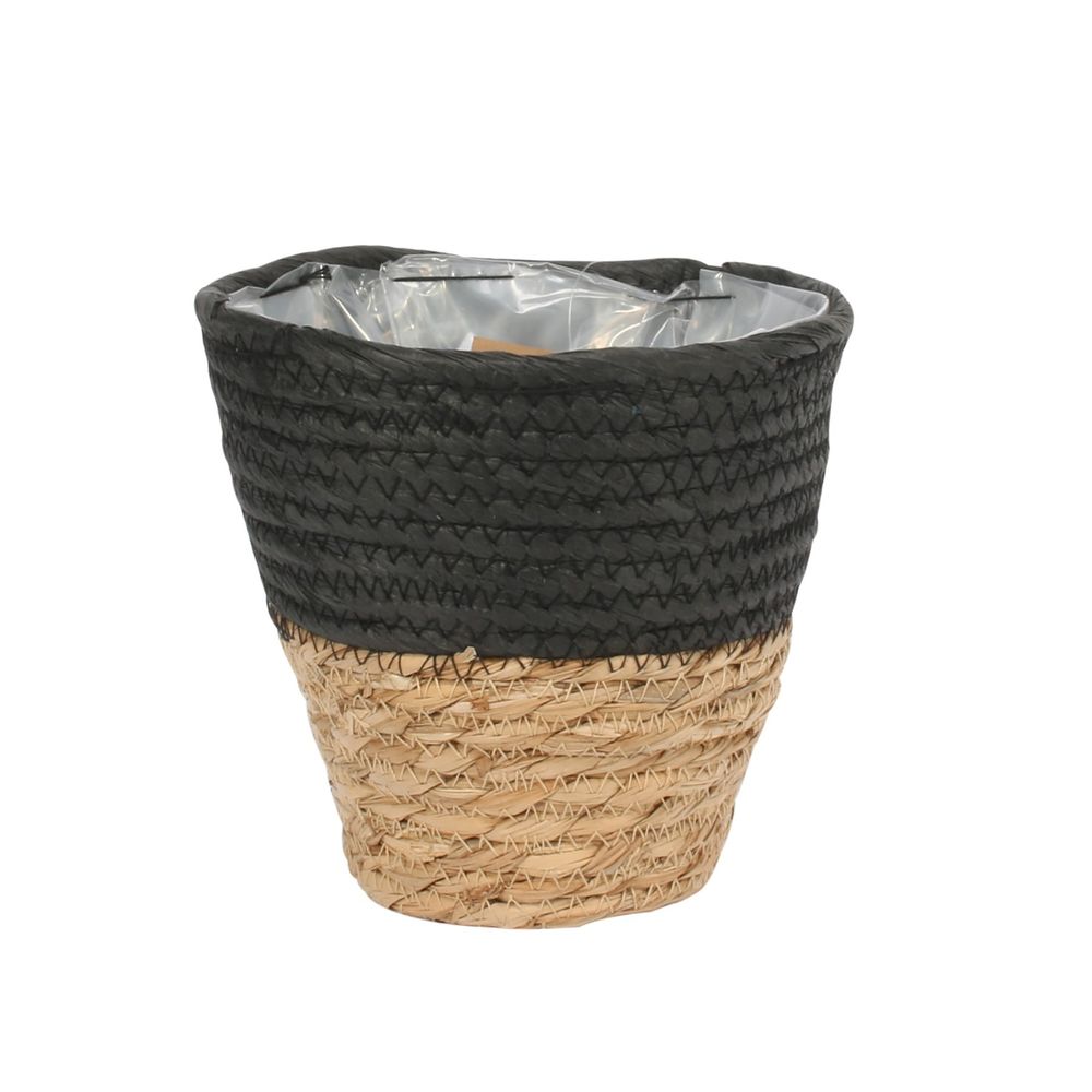 19cm Round Two Tone Seagrass and Black Paper Basket | APAC