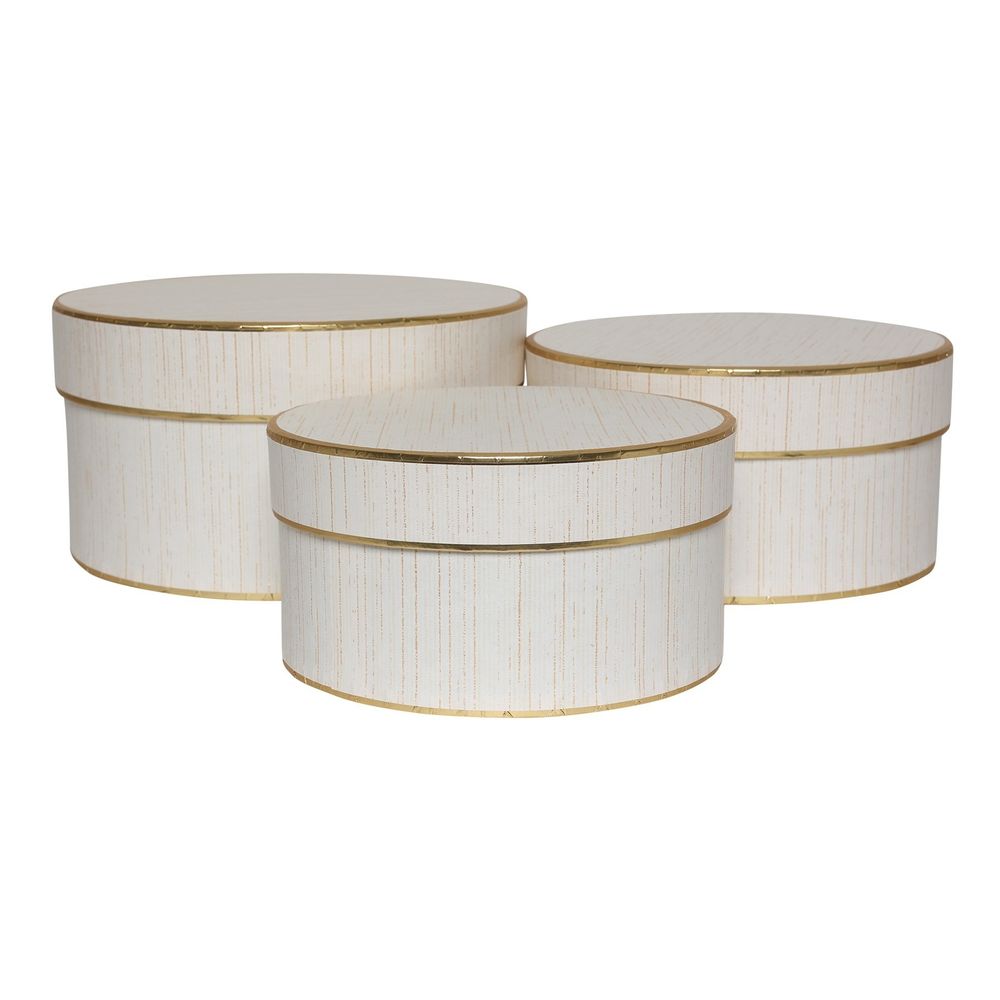 Set of 3 White Hat Boxes with Gold Trim | APAC
