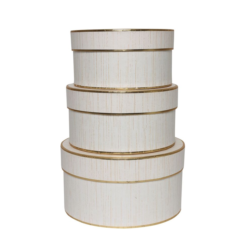 Set of 3 White Hat Boxes with Gold Trim | APAC