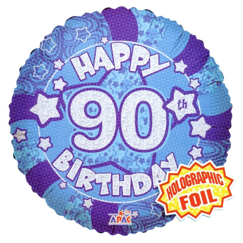 Blue Happy 90th Birthday Holographic Balloon (18inch) | APAC